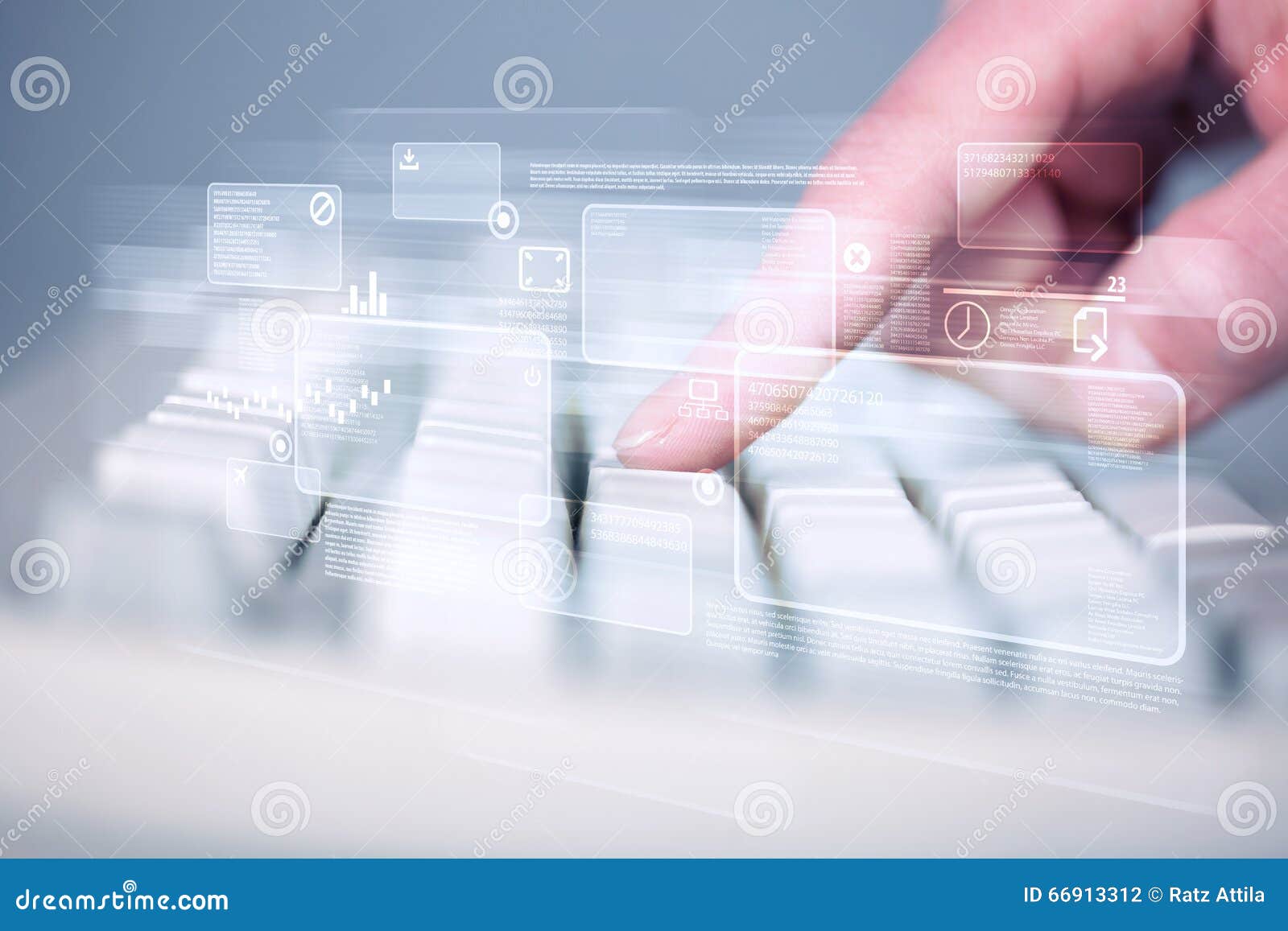 Hand Touching Keyboard with High Tech Buttons Stock Photo - Image of ...