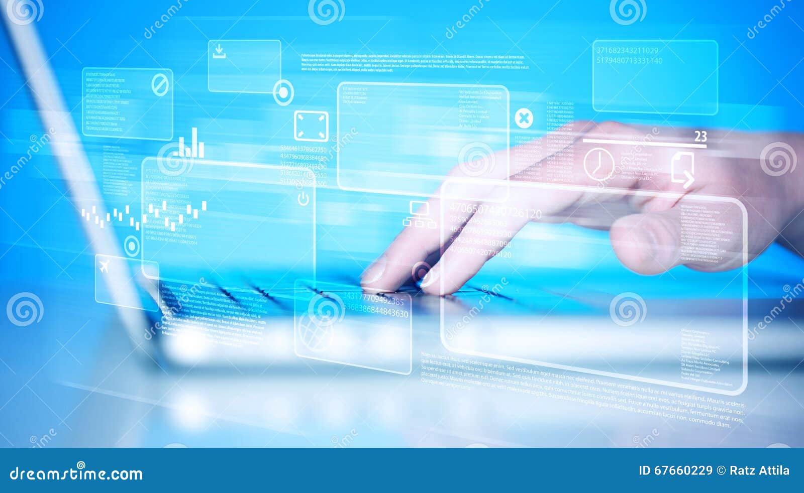 Hand Touching Keyboard with High Tech Buttons Stock Image - Image of ...