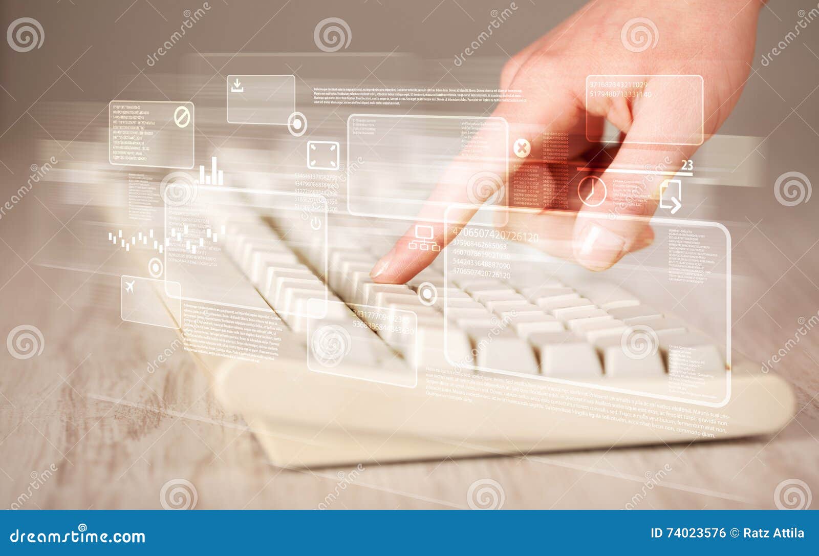 Hand Touching Keyboard with High Tech Buttons Stock Photo - Image of ...