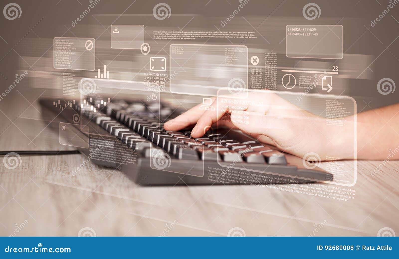 Hand Touching Keyboard with High Tech Buttons Stock Photo - Image of ...