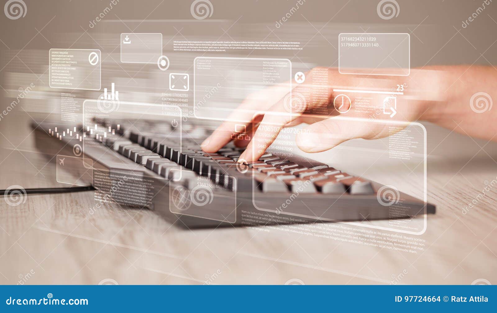 Hand Touching Keyboard with High Tech Buttons Stock Photo - Image of ...