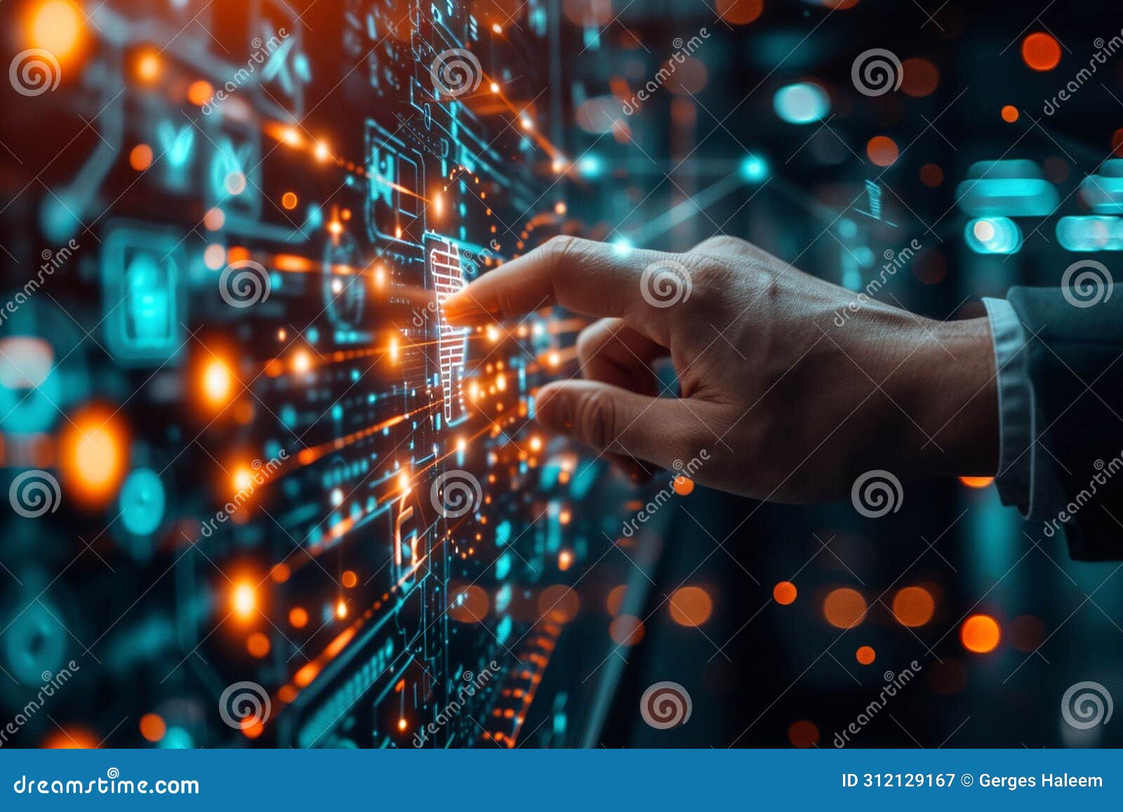Hand Touching Large Data Display Stock Illustration - Illustration of ...