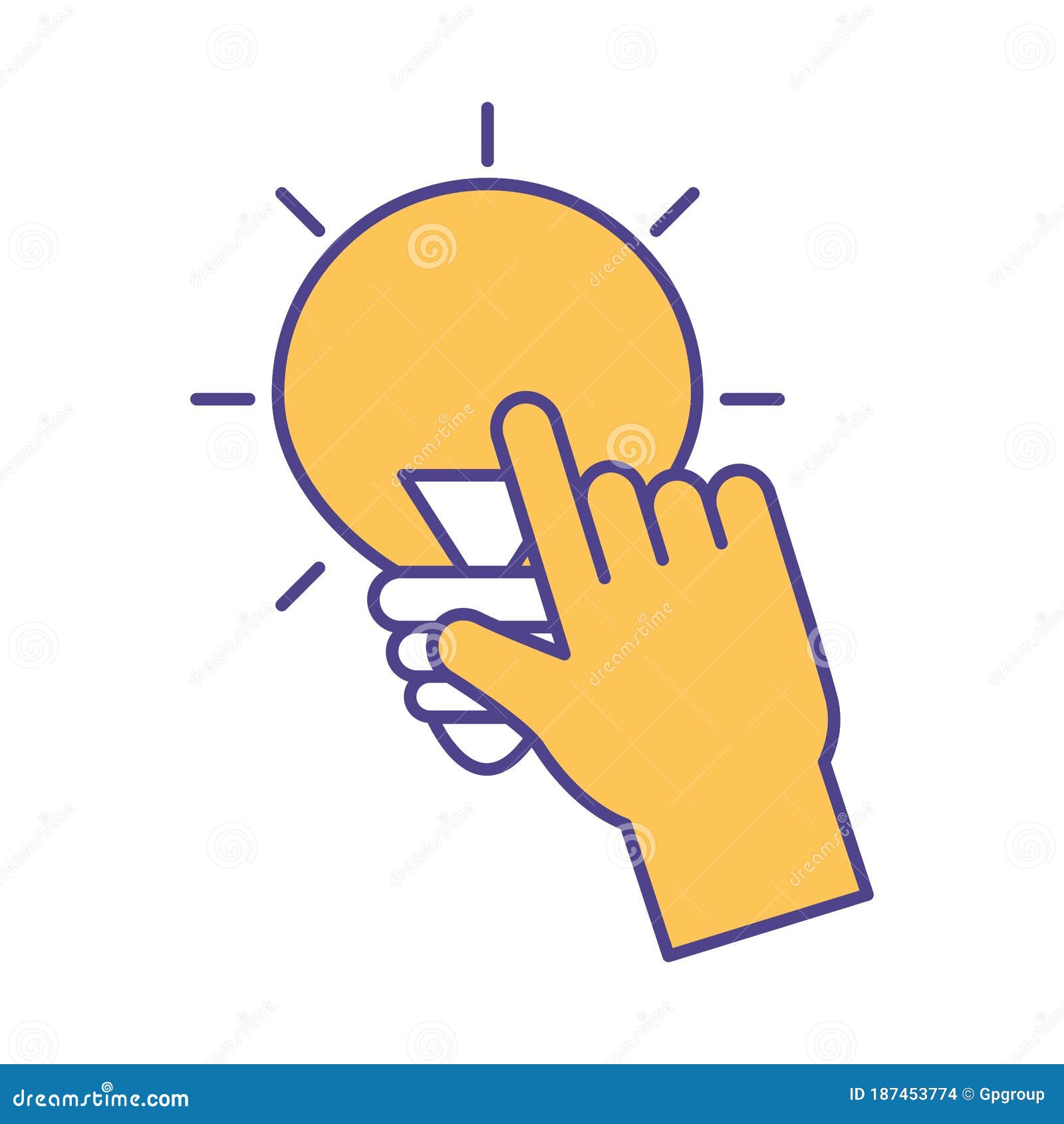 Hand Touching Light Bulb Line and Fill Style Icon Vector Design Stock ...