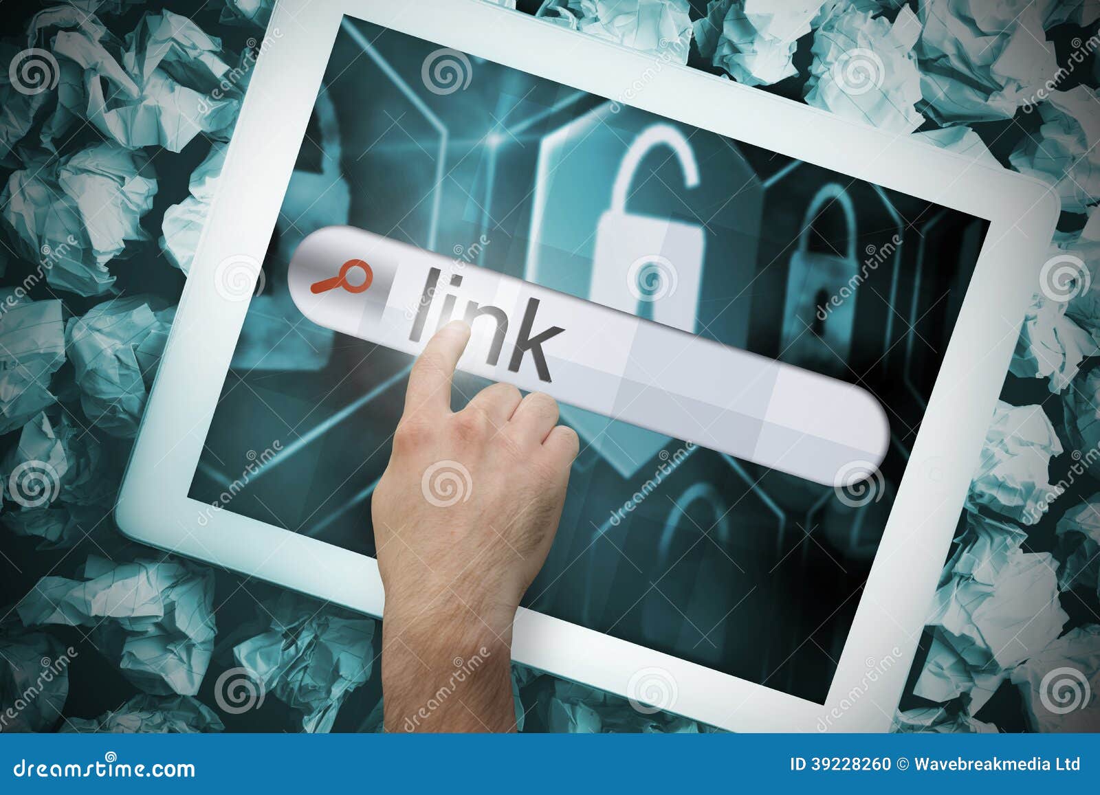 Hand Touching Link on Search Bar on Tablet Screen Stock Photo - Image ...