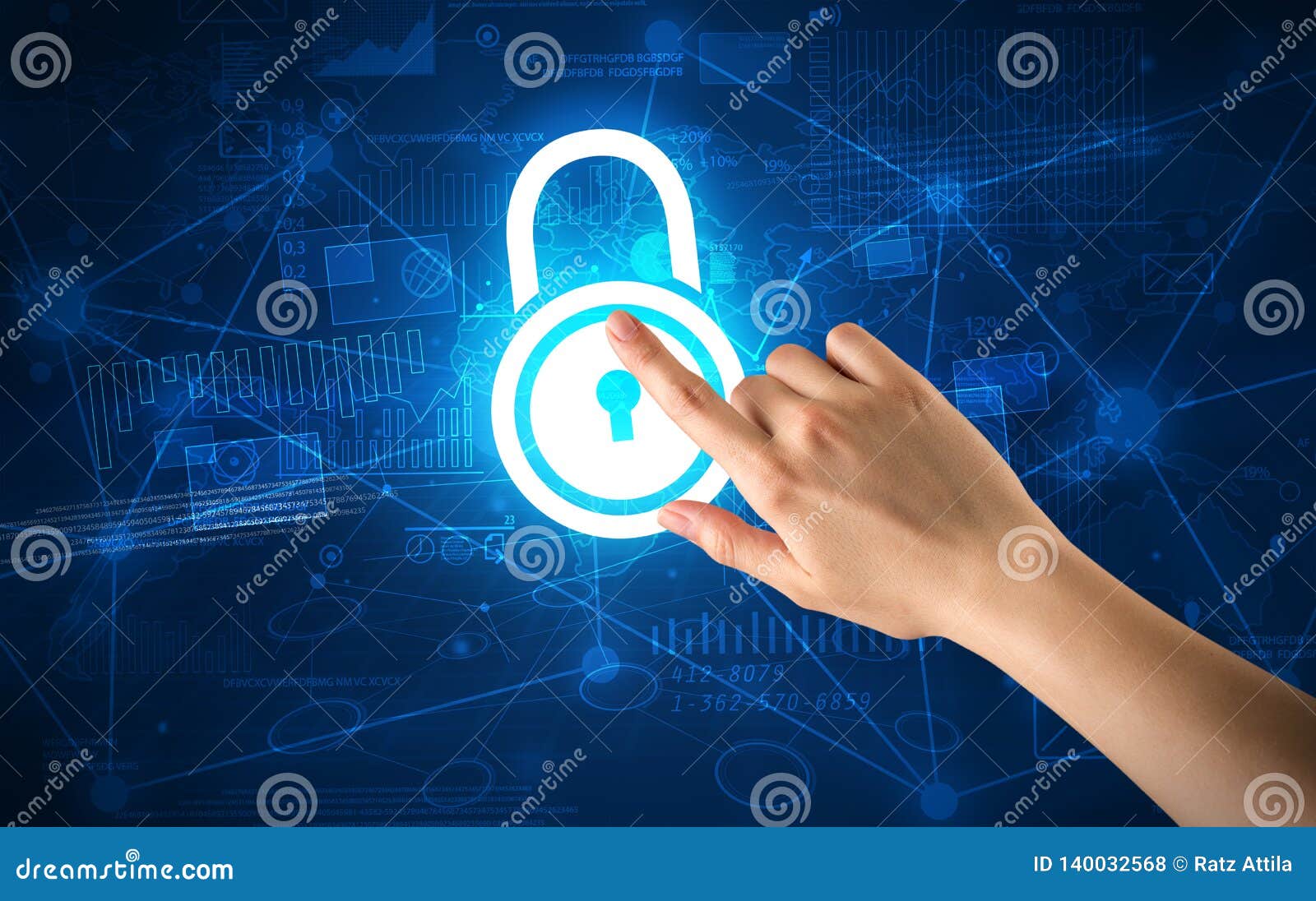 Hand touching lock stock photo. Image of graphic, lady - 140032568