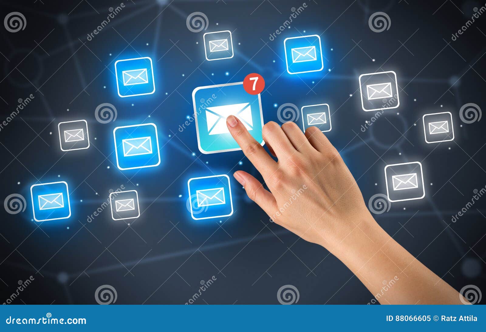 Hand touching mail icon stock image. Image of blue, close - 88066605
