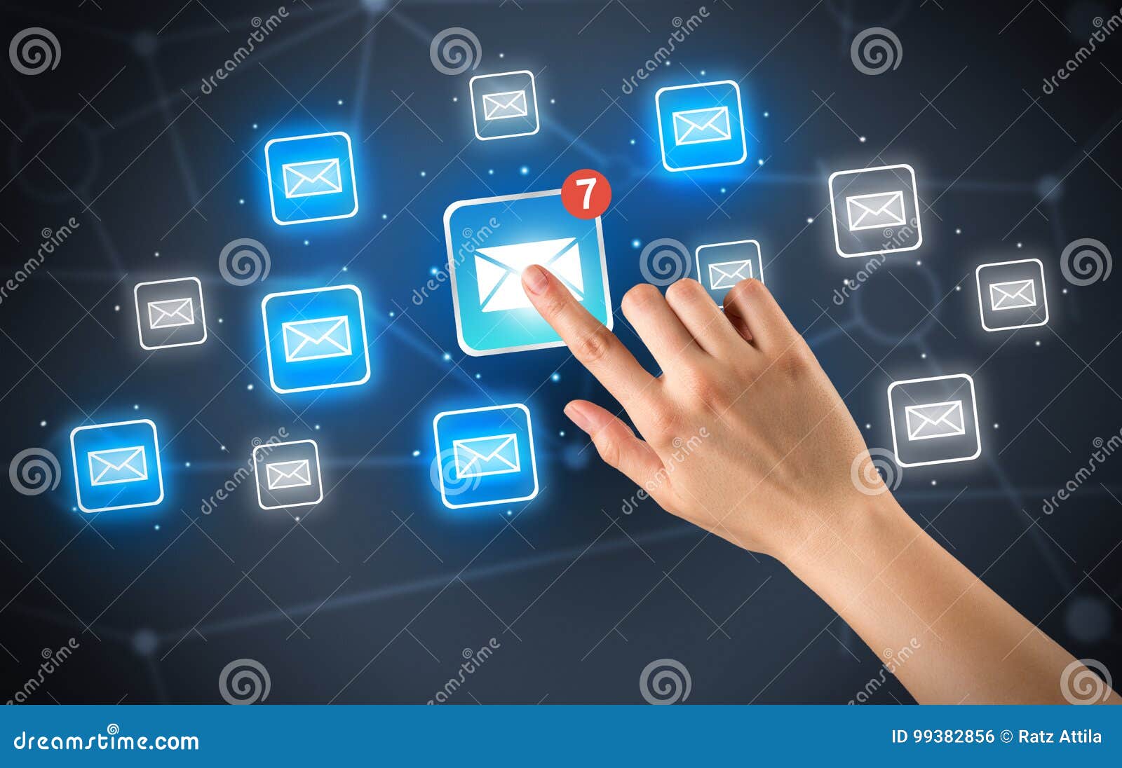 Hand touching mail icon stock photo. Image of digital - 99382856