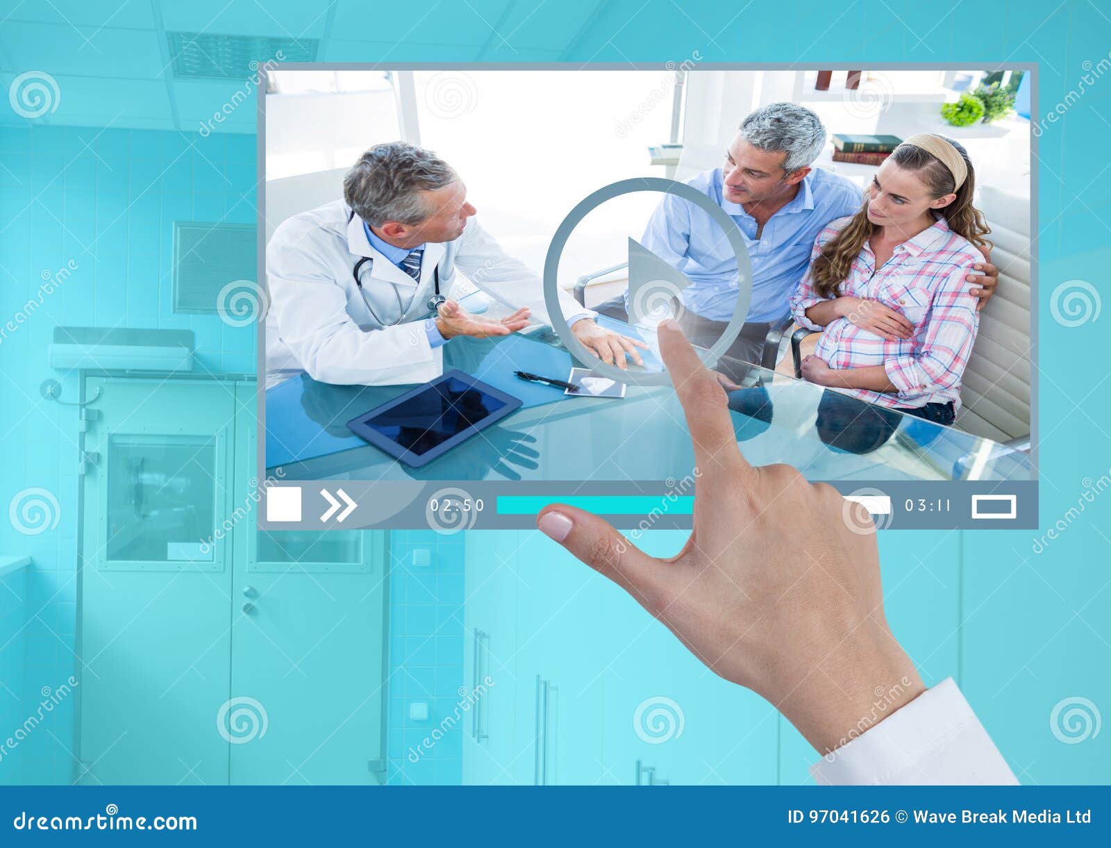 Hand Touching Medical Doctor Video Player App Interface Stock Photo ...