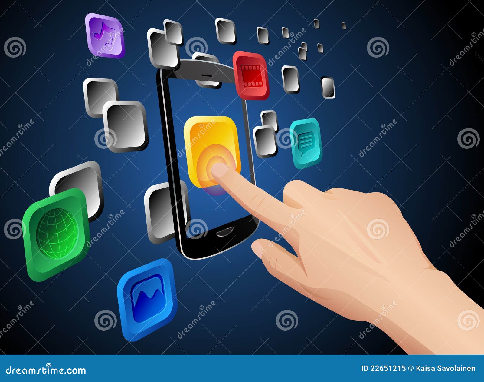 Hand Touching Mobile Cloud App Icon Cartoon Vector | CartoonDealer.com ...