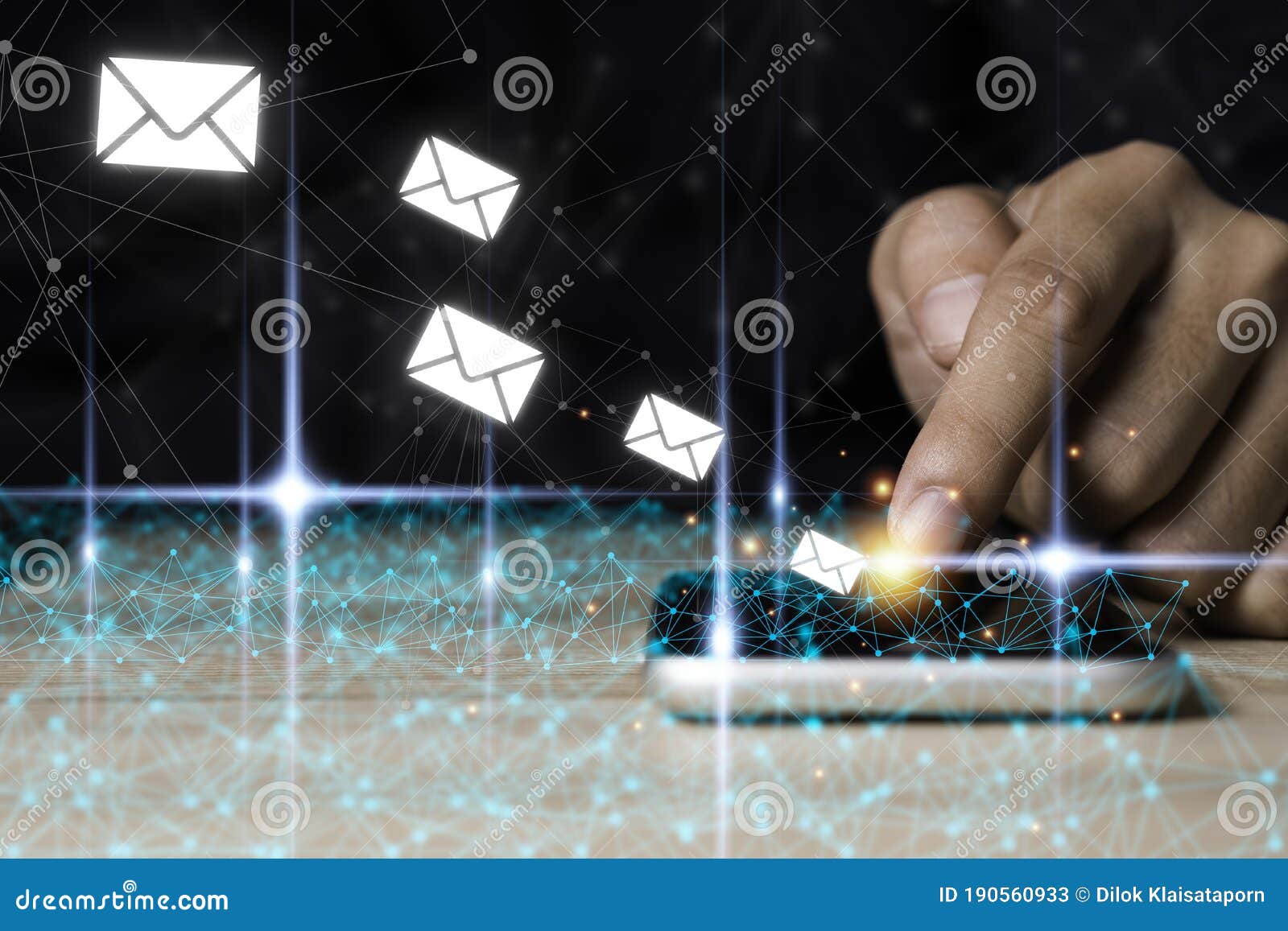Hand Touching Mobile Phone To Receive and Send E-mail Stock Image ...
