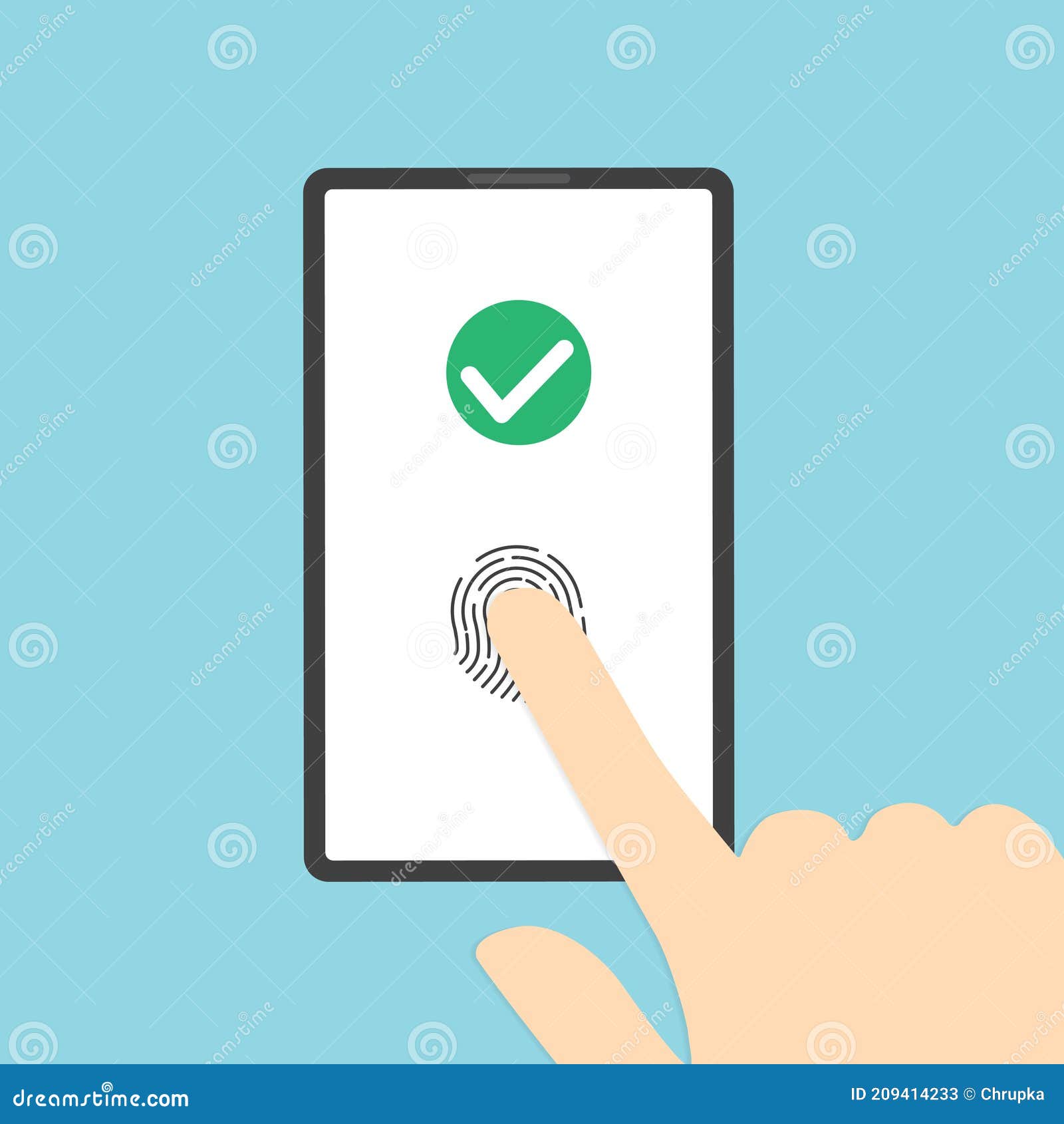 Hand Touching Mobile Screen with Fingerprint Biometric Security Stock ...