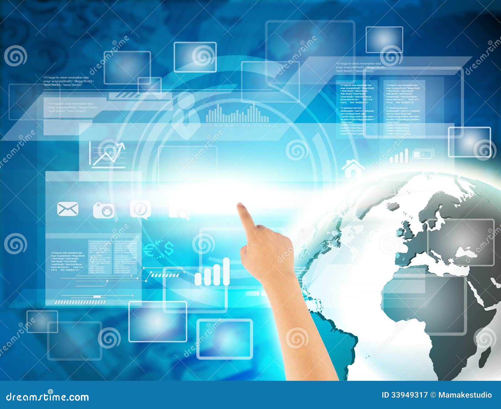 Hand Touching with Modern Digital Virtual Screen Stock Image - Image of ...