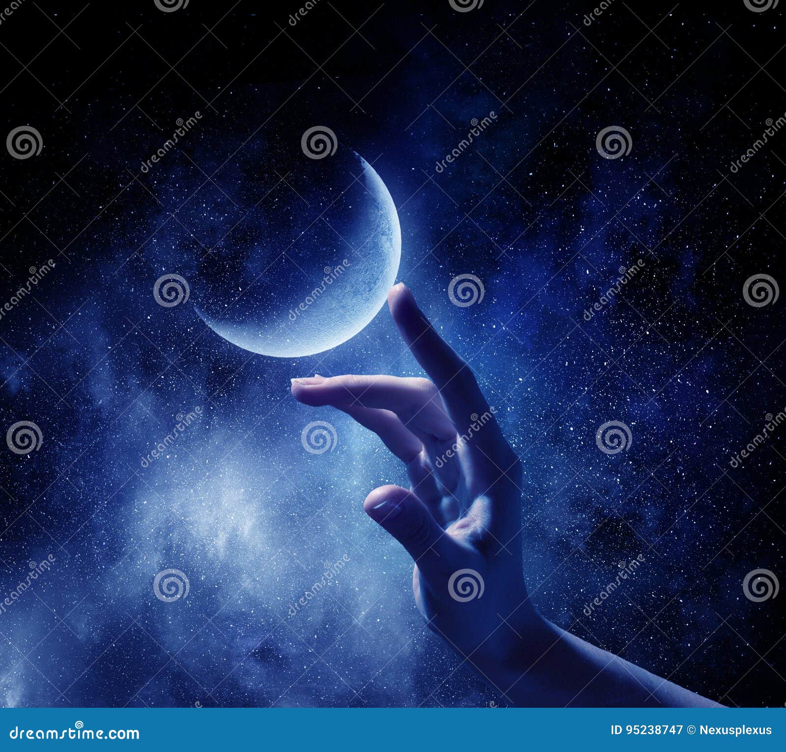 Hand touching the moon stock image. Image of mathematics - 95238747