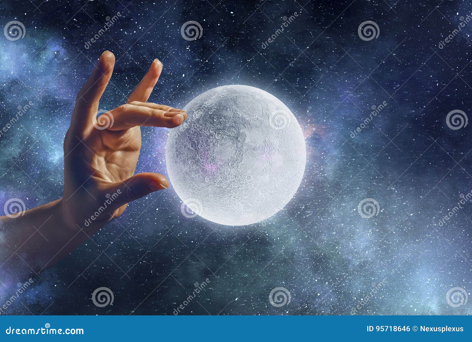Hand touching the moon stock photo. Image of astronomy - 95718646