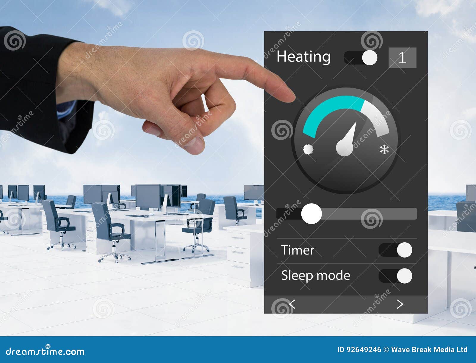 Hand Touching Office Automation System Heating App Interface Stock ...