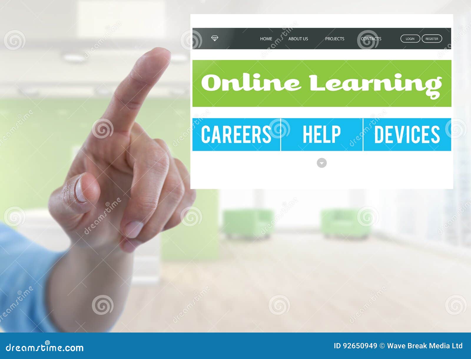 Hand Touching an Online Learning App Interface Stock Image - Image of ...