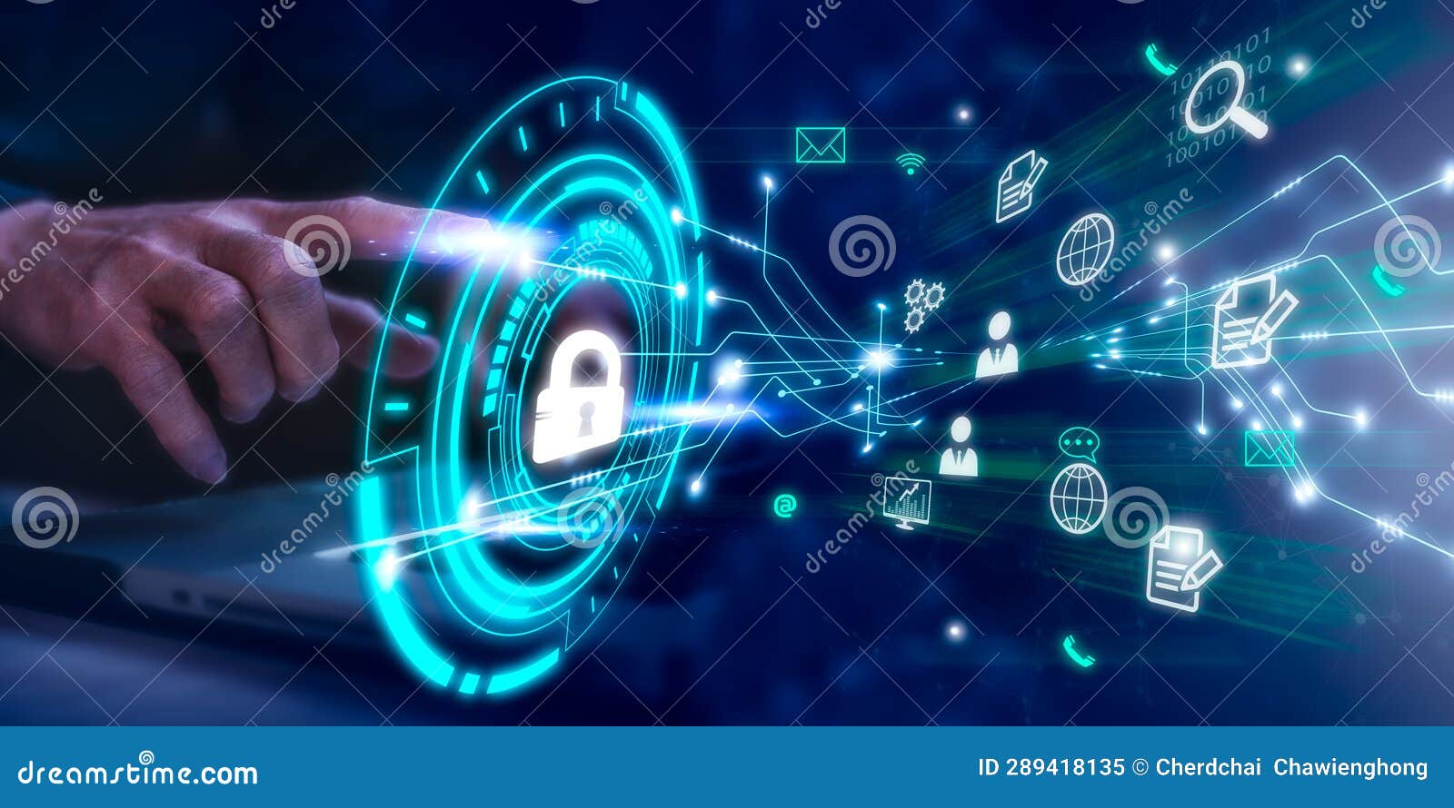 Hand Touching Padlock in Concept of Cyber Security and Internet Privacy ...