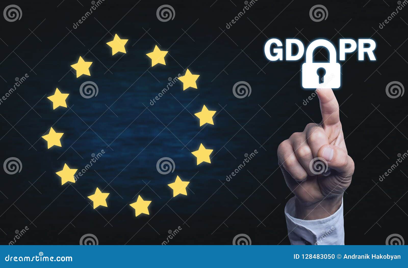Hand Touching on Padlock. GDPR- General Data Protection Regulation ...