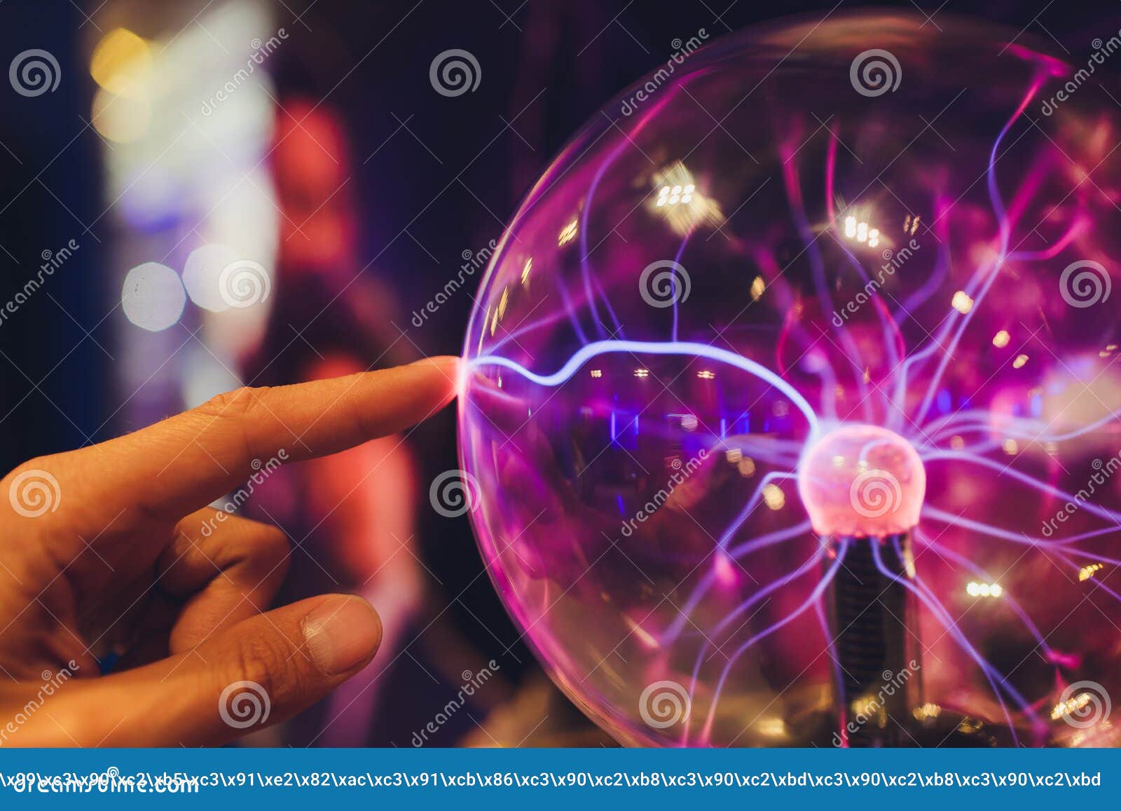 Hand Touching a Plasma Ball with Smooth Magenta-blue Flames. Stock ...