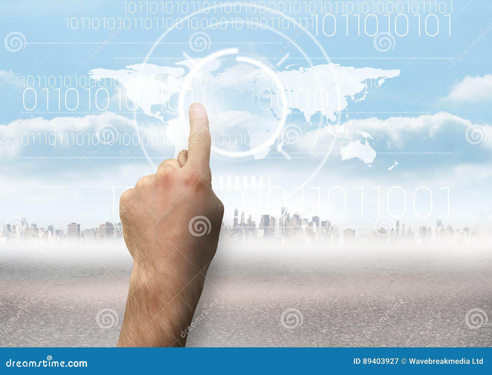 Hand Touching Pointing City with World Map Stock Image - Image of ...