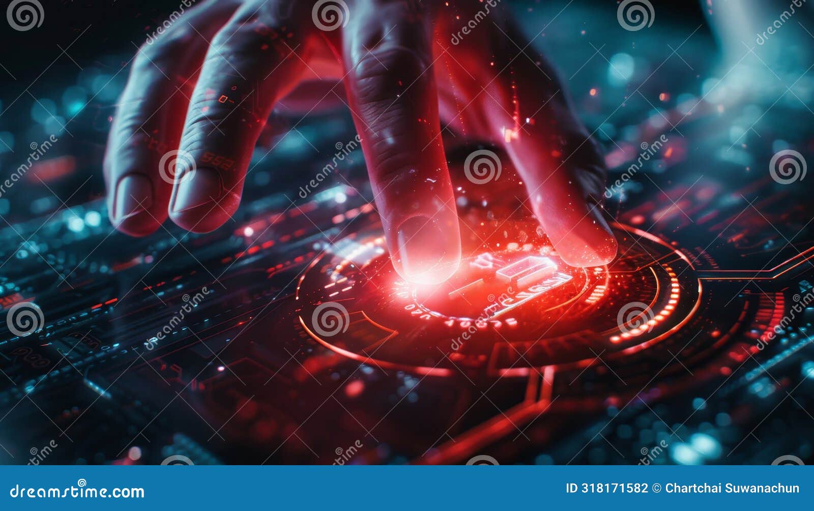 A Hand is Touching a Red Button on a Computer Screen by AI Generated ...