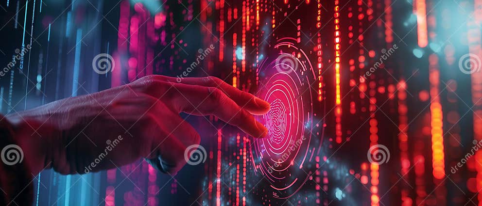 A Hand is Touching a Red Circle on a Screen. Digital Security ...