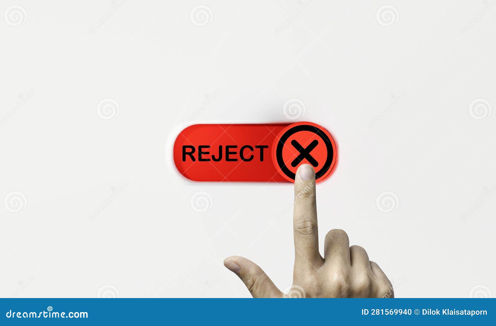 Hand Touching Red Toggle Switch To Change Status from Accept To Reject ...