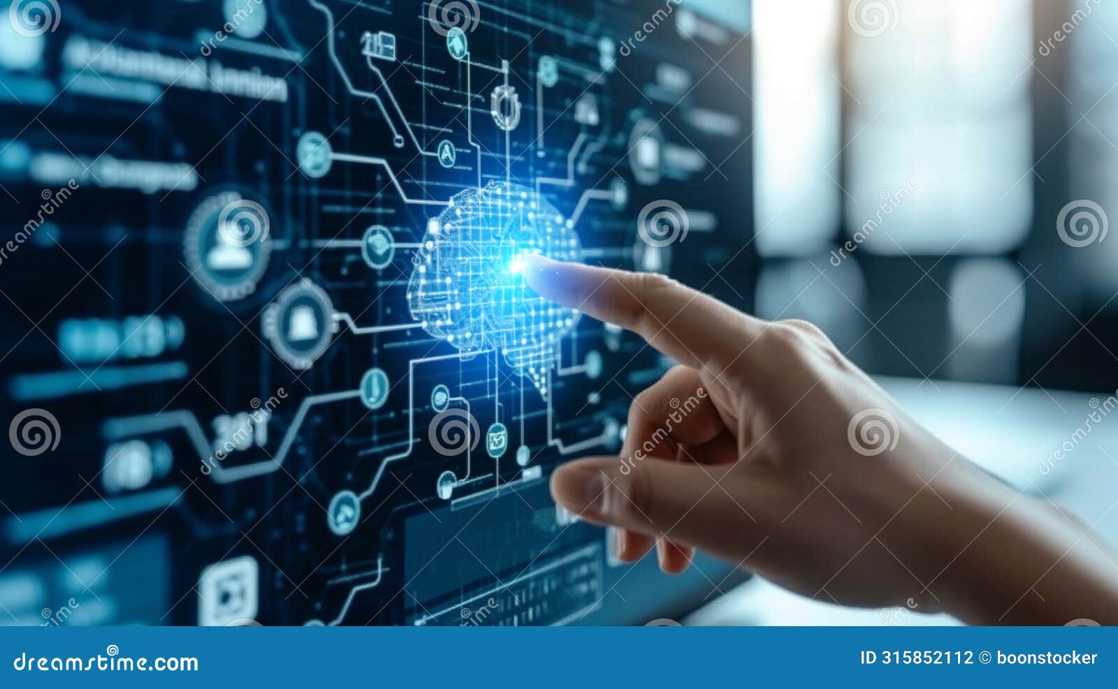 Hand Touching a Screen, Artificial Intelligence Technology. AI ...