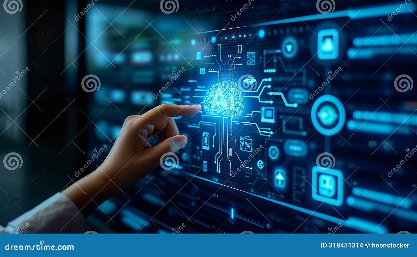 Hand Touching a Screen, Artificial Intelligence Technology. AI ...