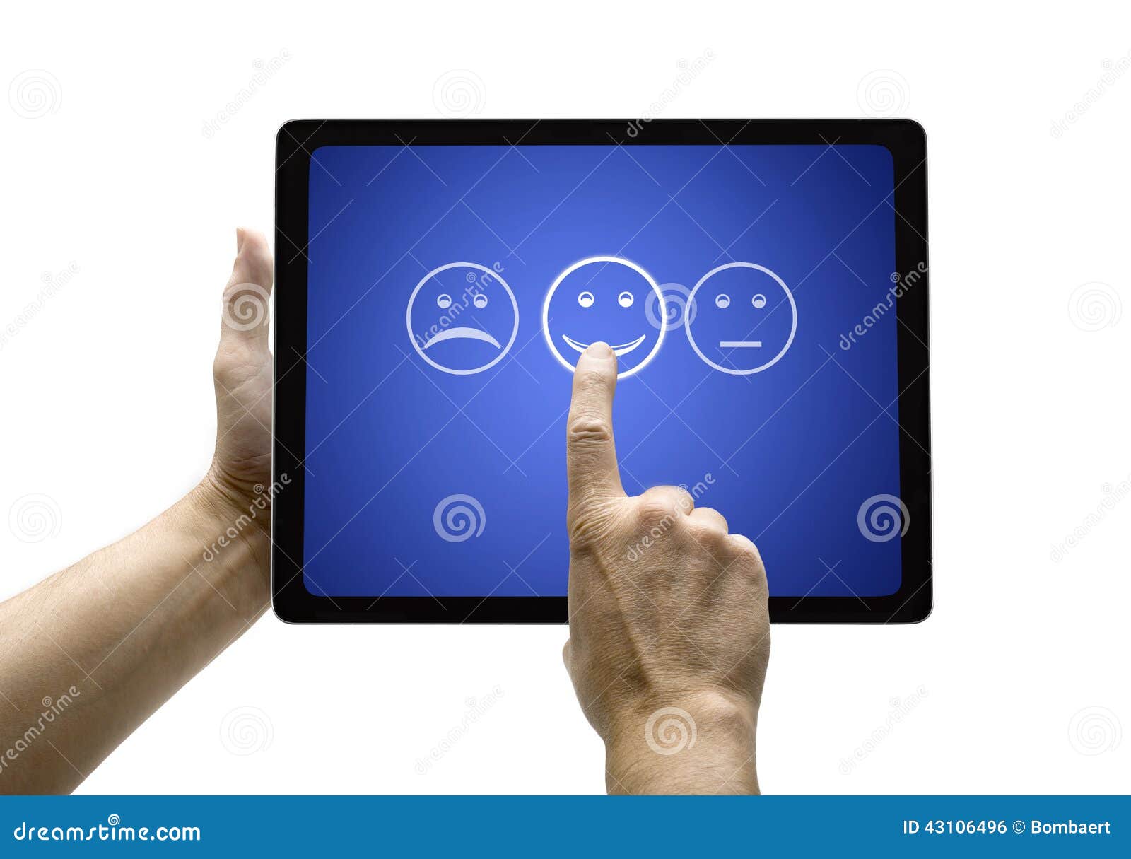 Hand Touching Screen with Customer Service Evaluation Form on a Stock ...