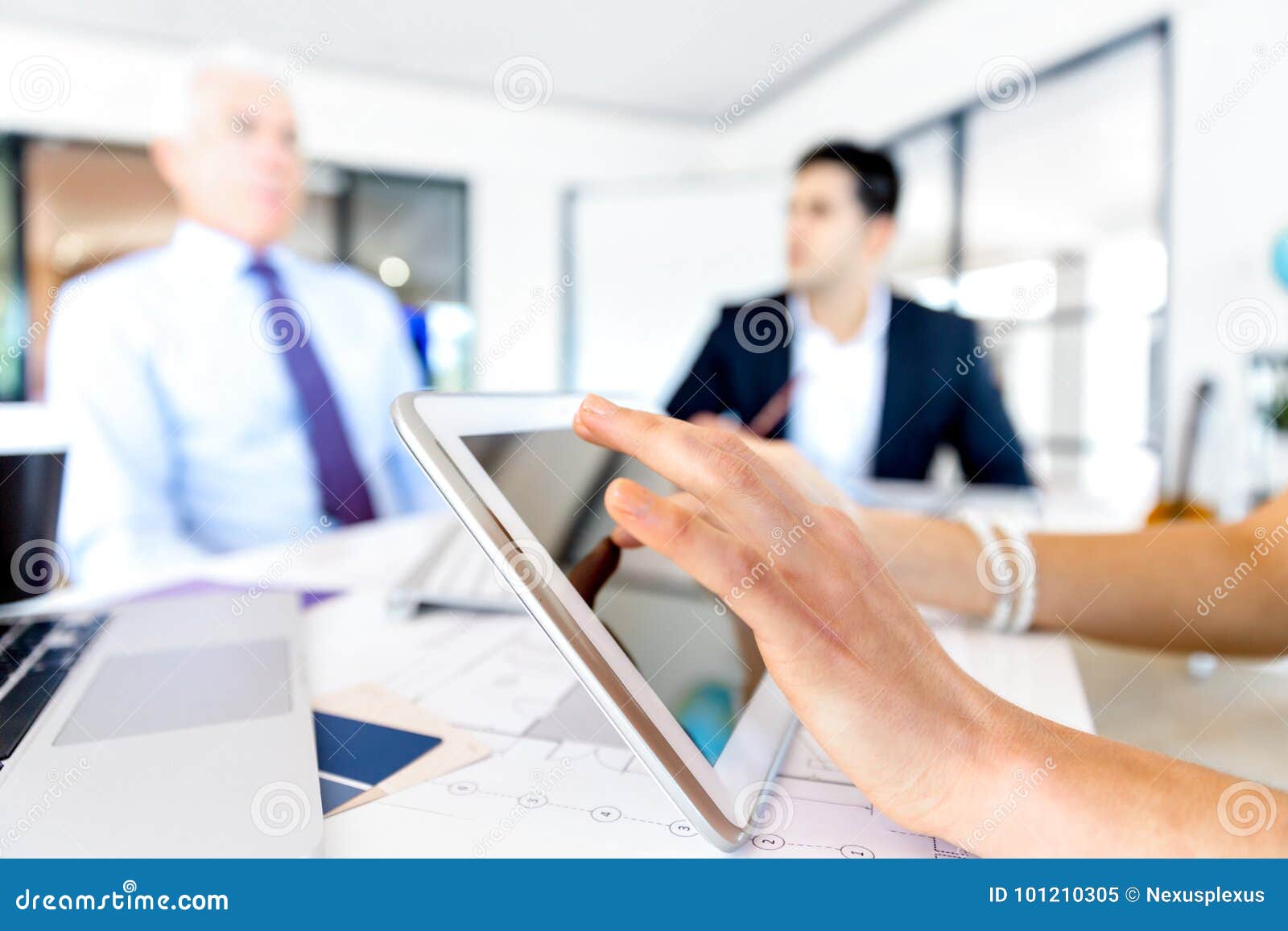 Hand Touching Screen of Digital Tablet Stock Image - Image of medium ...