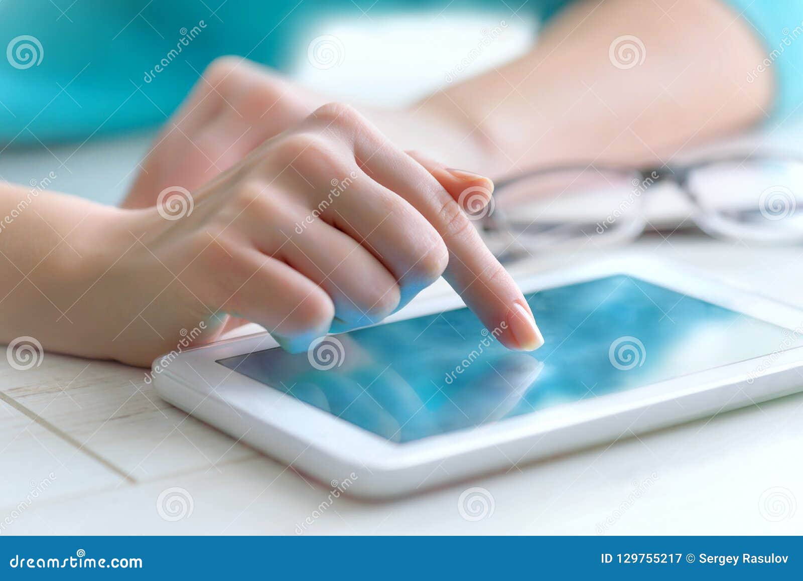 Hand Touching Screen on Modern Digital Tablet Pc. Stock Image - Image ...