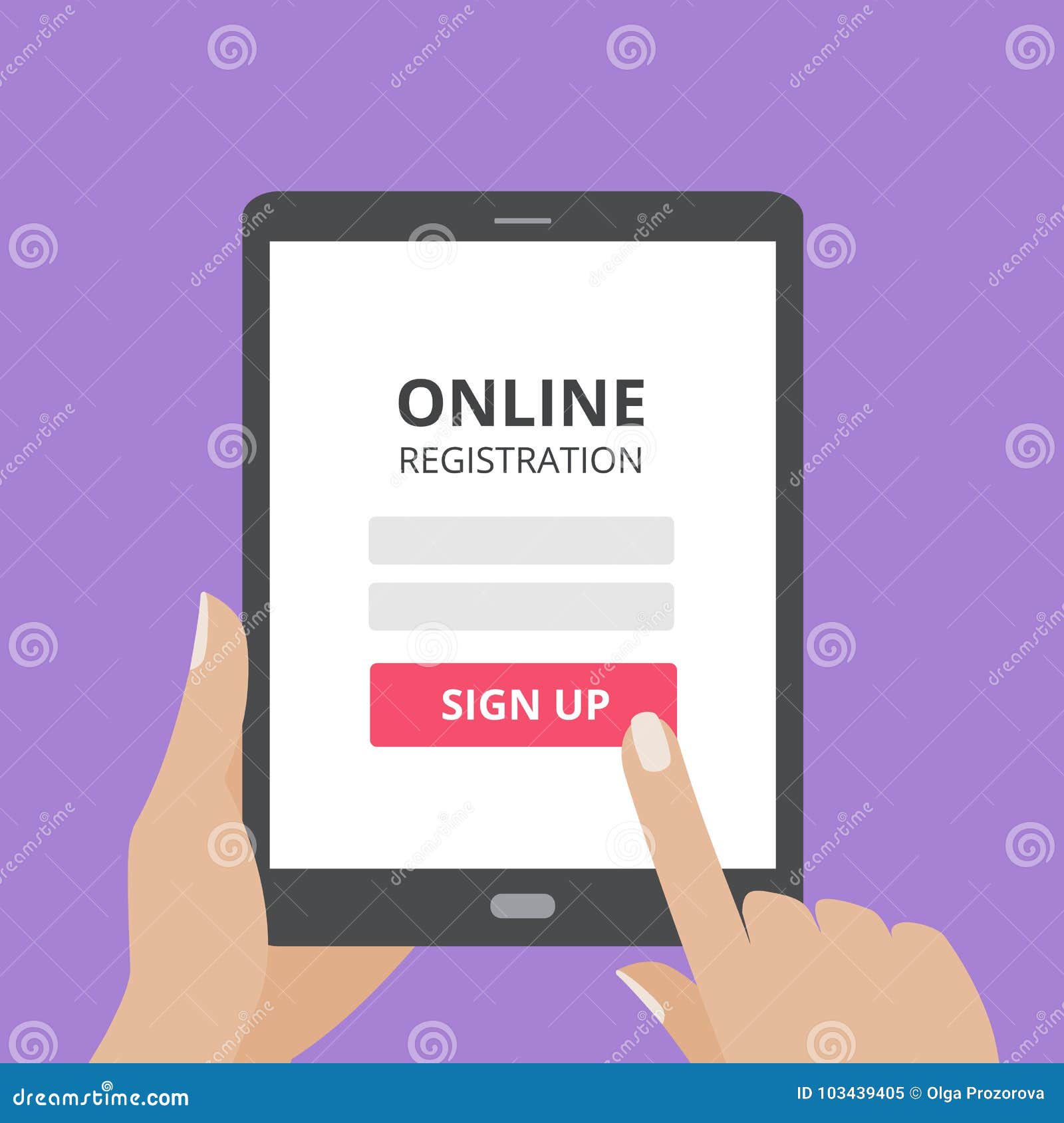 Hand Touching Screen of Tablet Computer with Online Registration Form ...