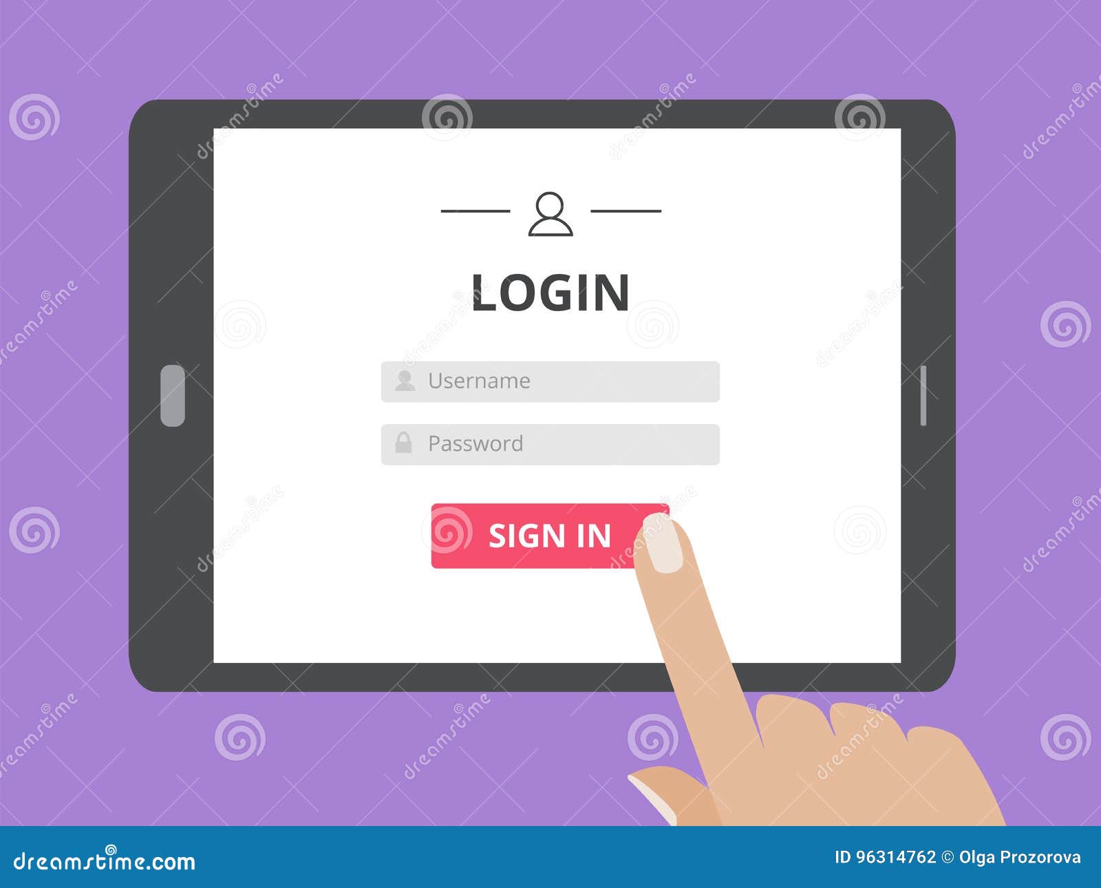 Hand Touching the Screen of Tablet Computer with User Login Form Page ...