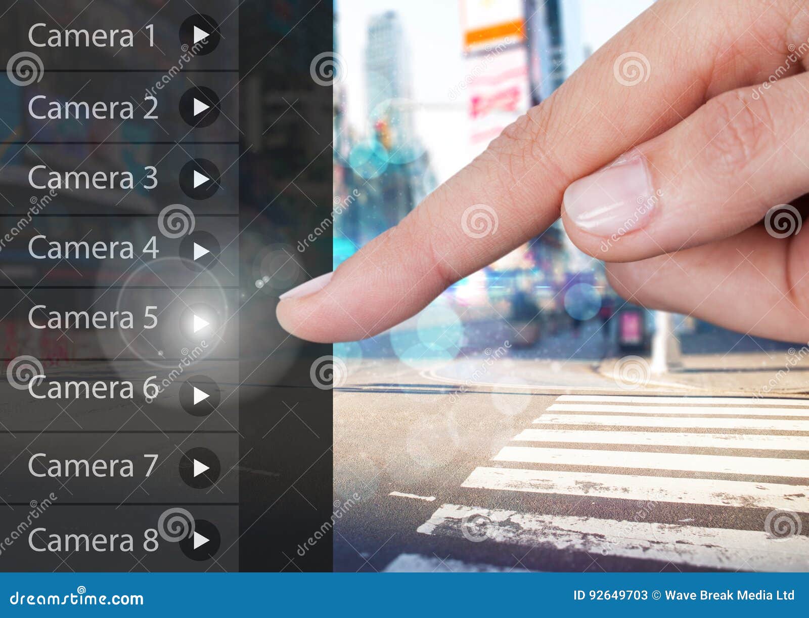 Hand Touching Security Camera App Interface Street Stock Image - Image ...
