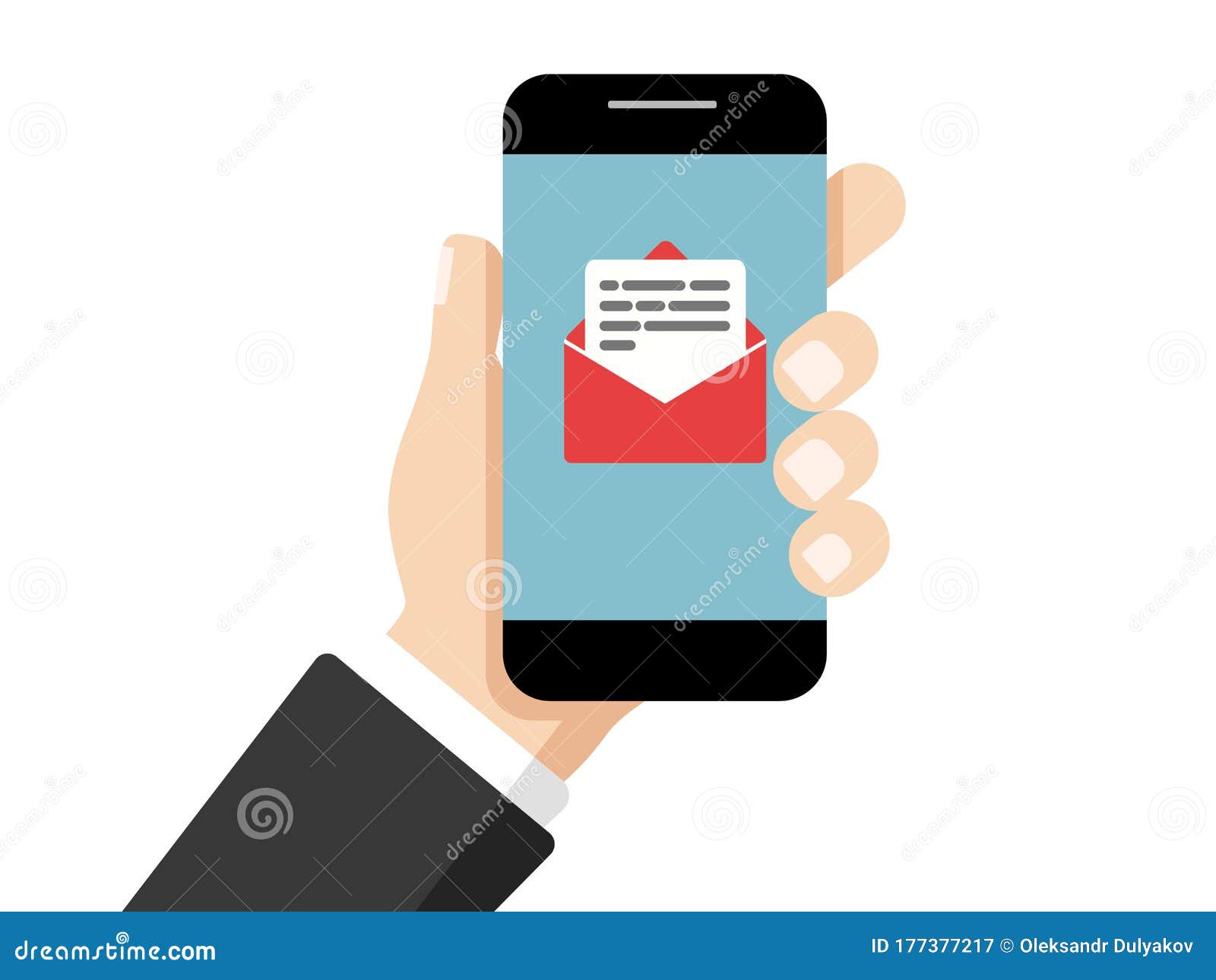 Hand Touching Smart Phone with Email Symbol on the Screen. Using ...