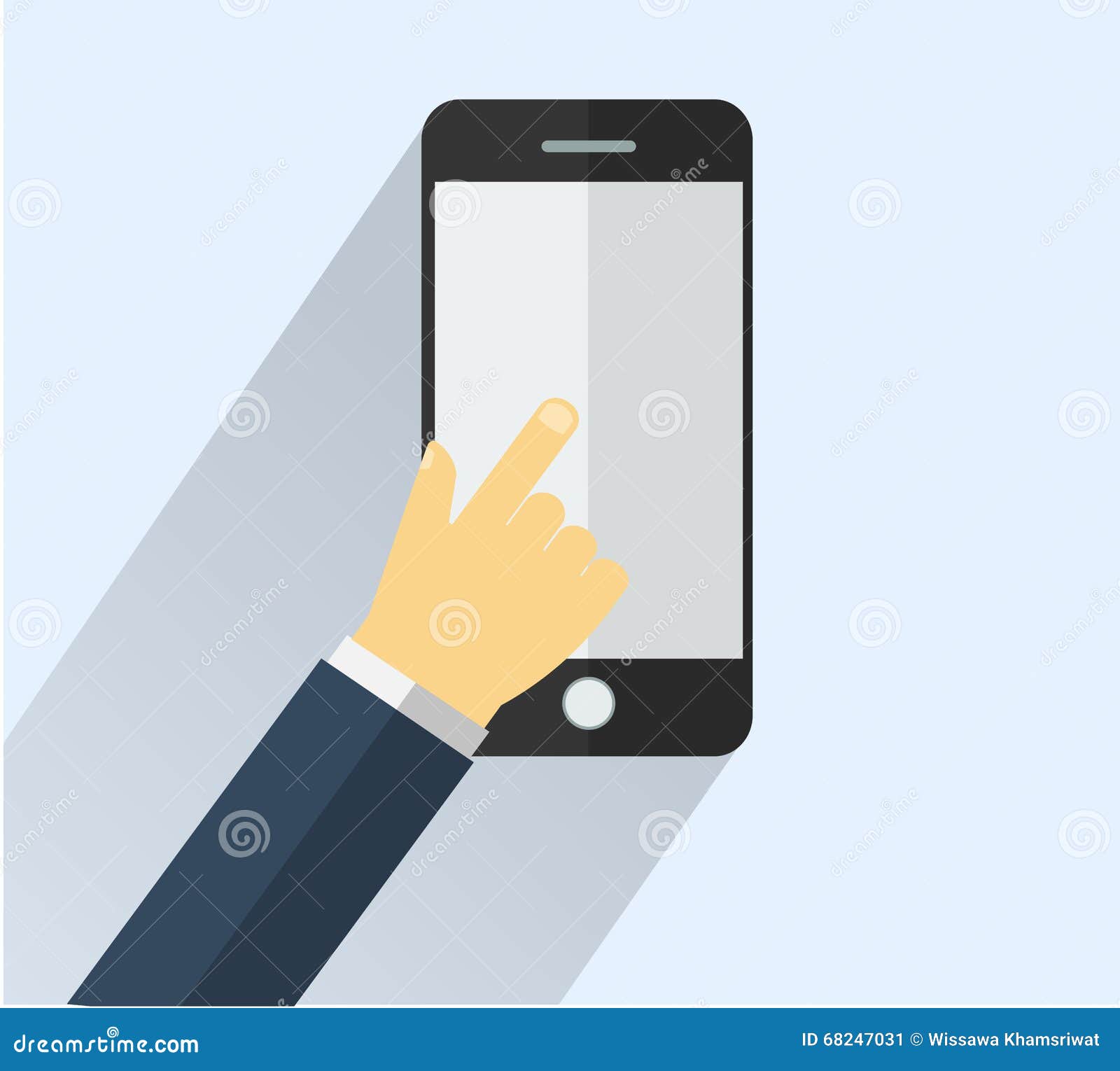 Hand touching smart phone stock vector. Illustration of mobile - 68247031