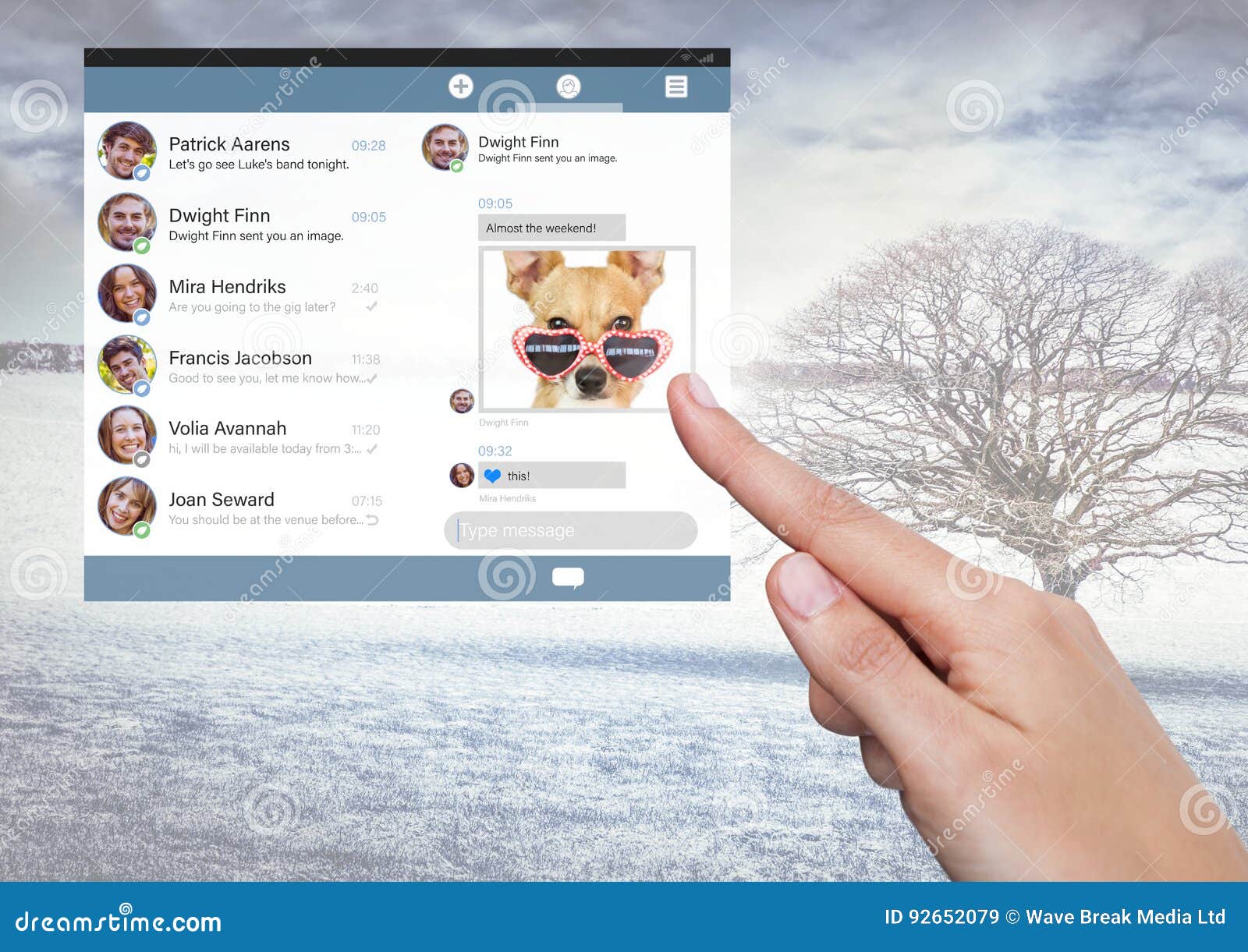 Hand Touching Social Media Messenger App Interface Stock Image - Image ...