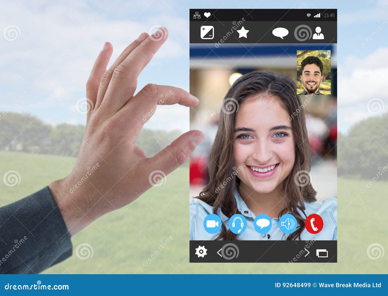 Hand Touching Social Video Chat App Interface Stock Image - Image of ...