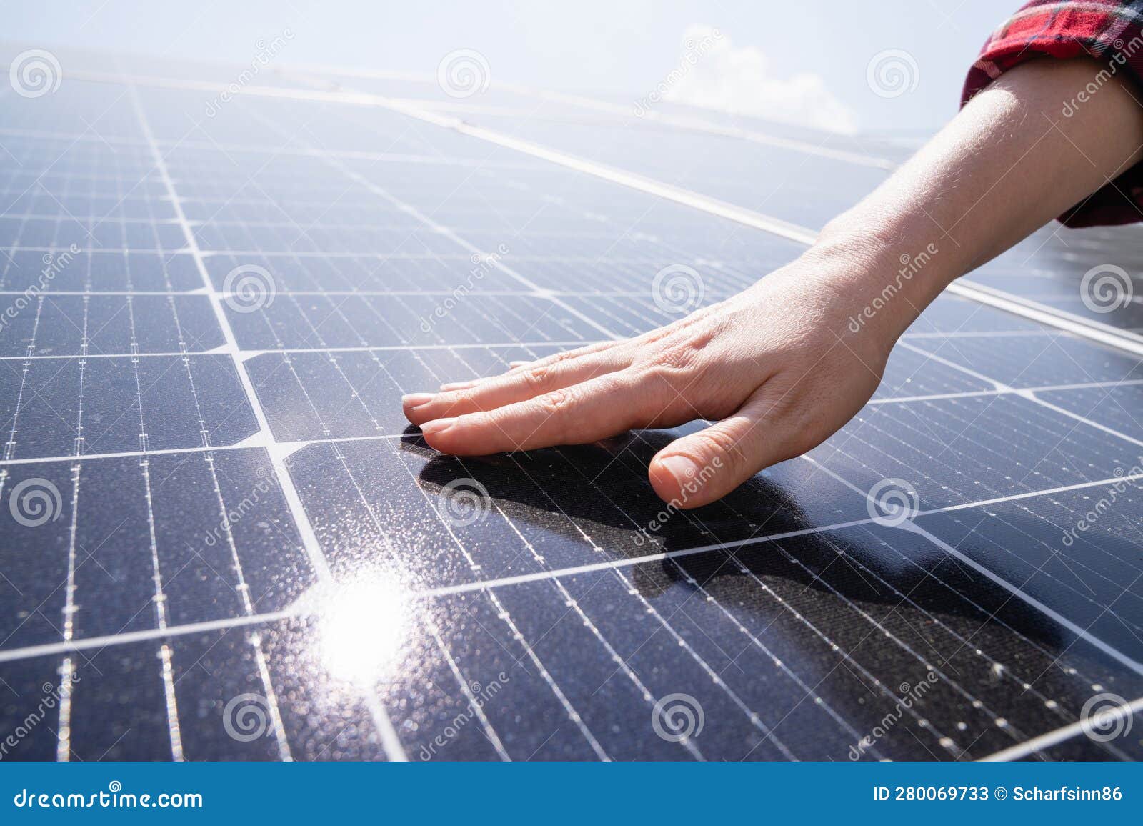 Hand Touching a Solar Panel Stock Image - Image of environment, clean ...