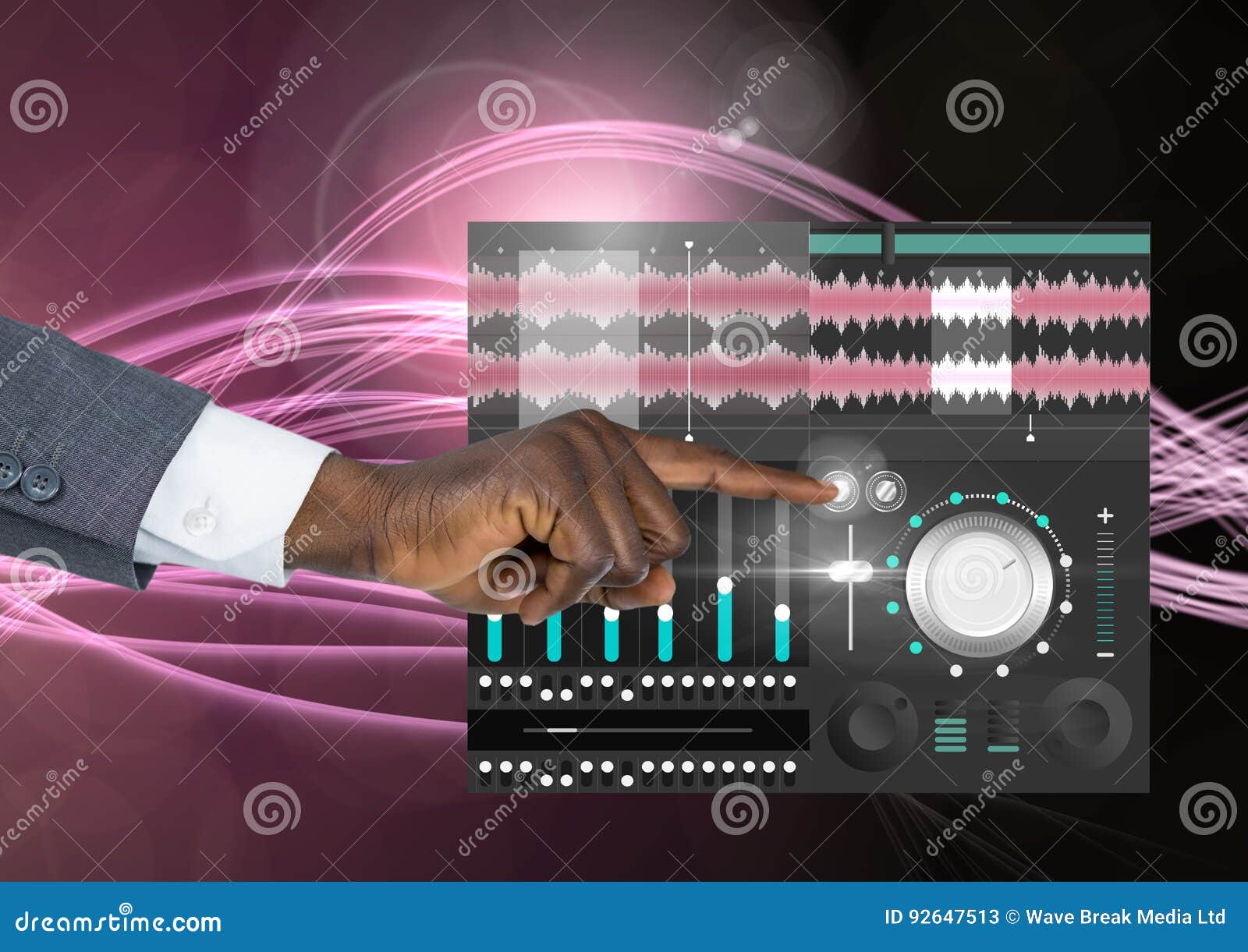Hand Touching Sound Music and Audio Production Engineering Equalizer ...