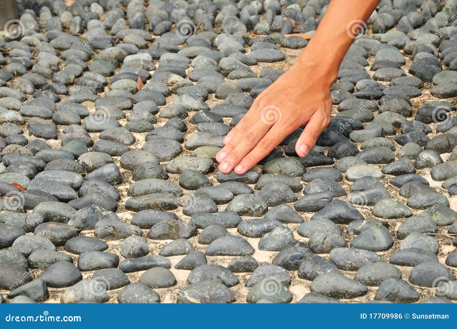 Hand Touching Stone Surface Stock Photo - Image of cobblestone, cement ...