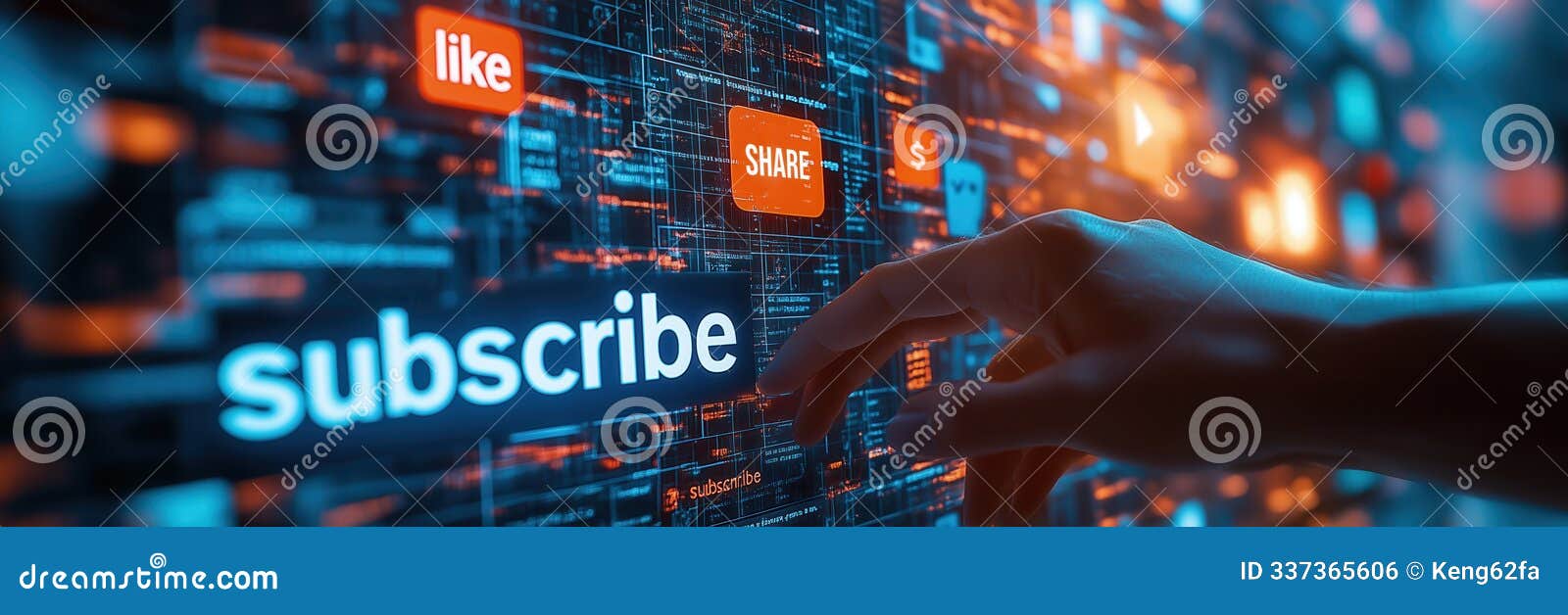 Hand Touching Subscribe Button on Digital Screen with Social Media ...