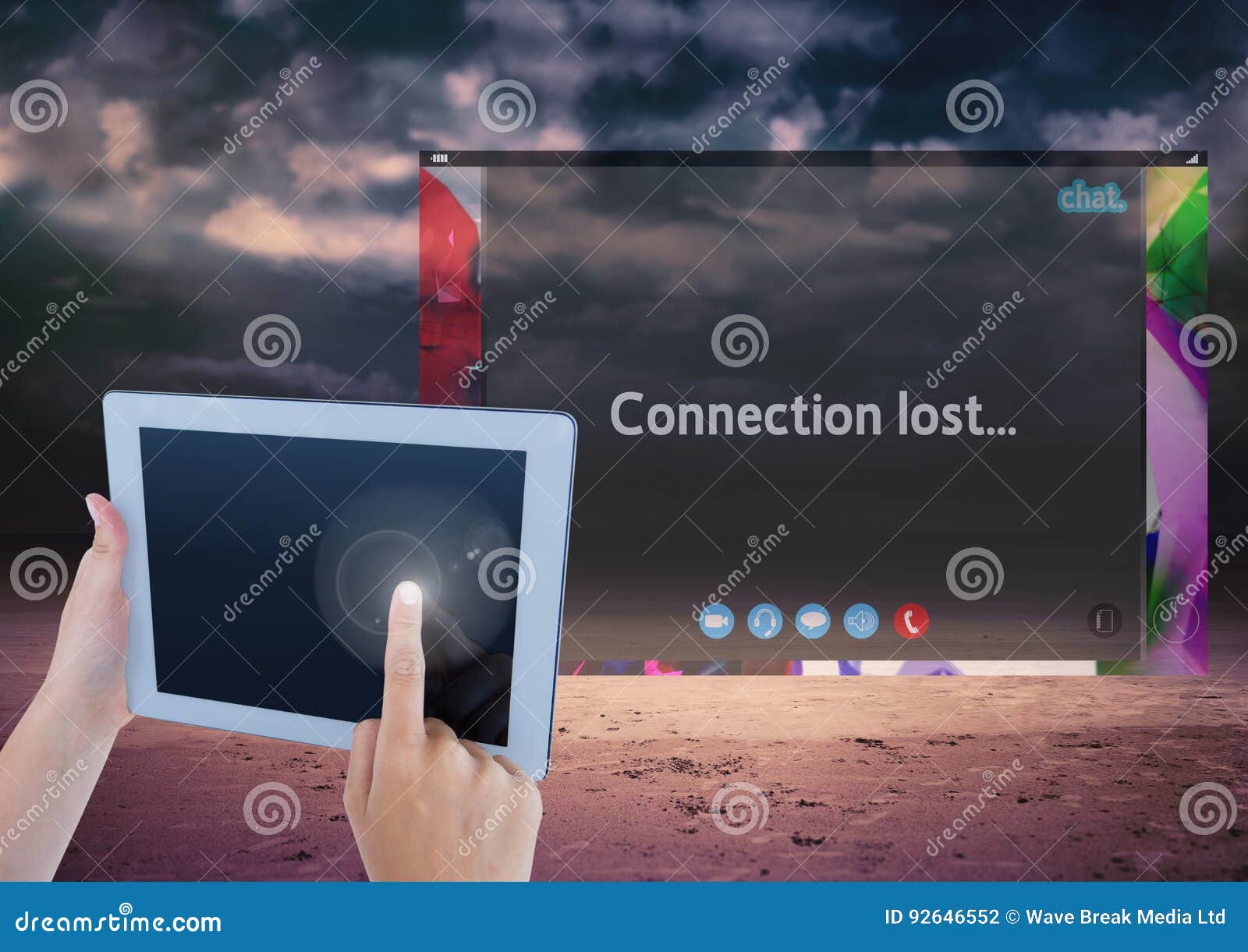 Hand Touching Tablet with Connection Lost on Social Video Chat App ...