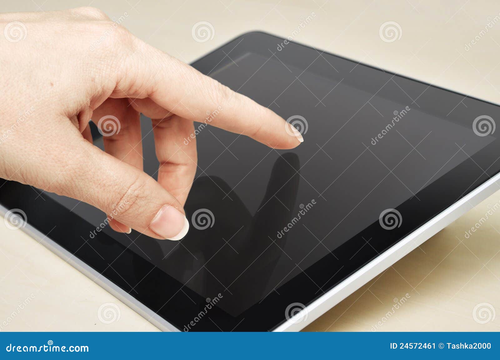 Hand touching tablet pc stock image. Image of finger - 24572461