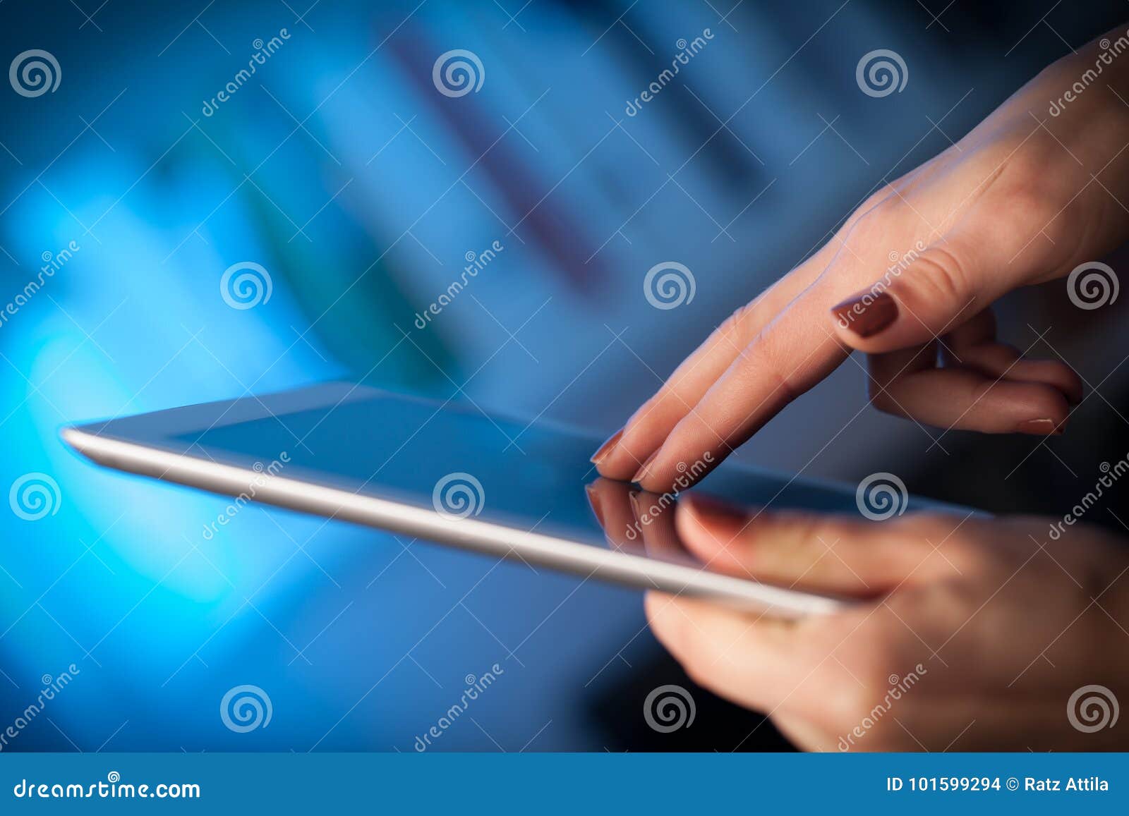 Finger Pointing on Tablet Pc with Empty Space Stock Photo - Image of ...