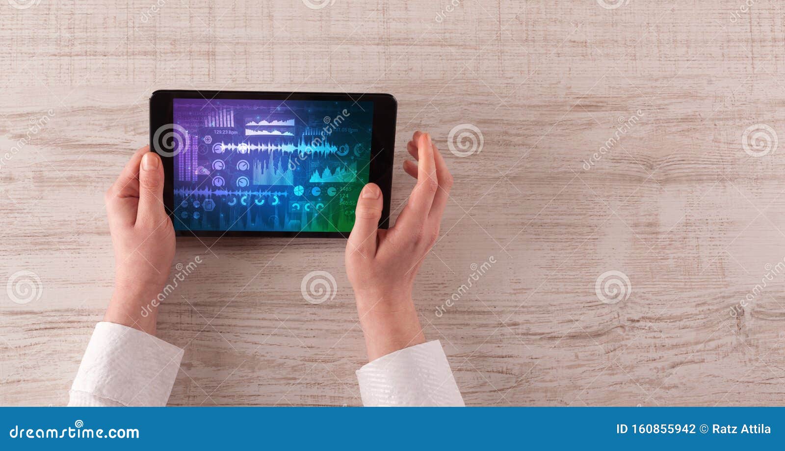 Hand Holding Tablet with Sound Design Concept Stock Photo - Image of ...