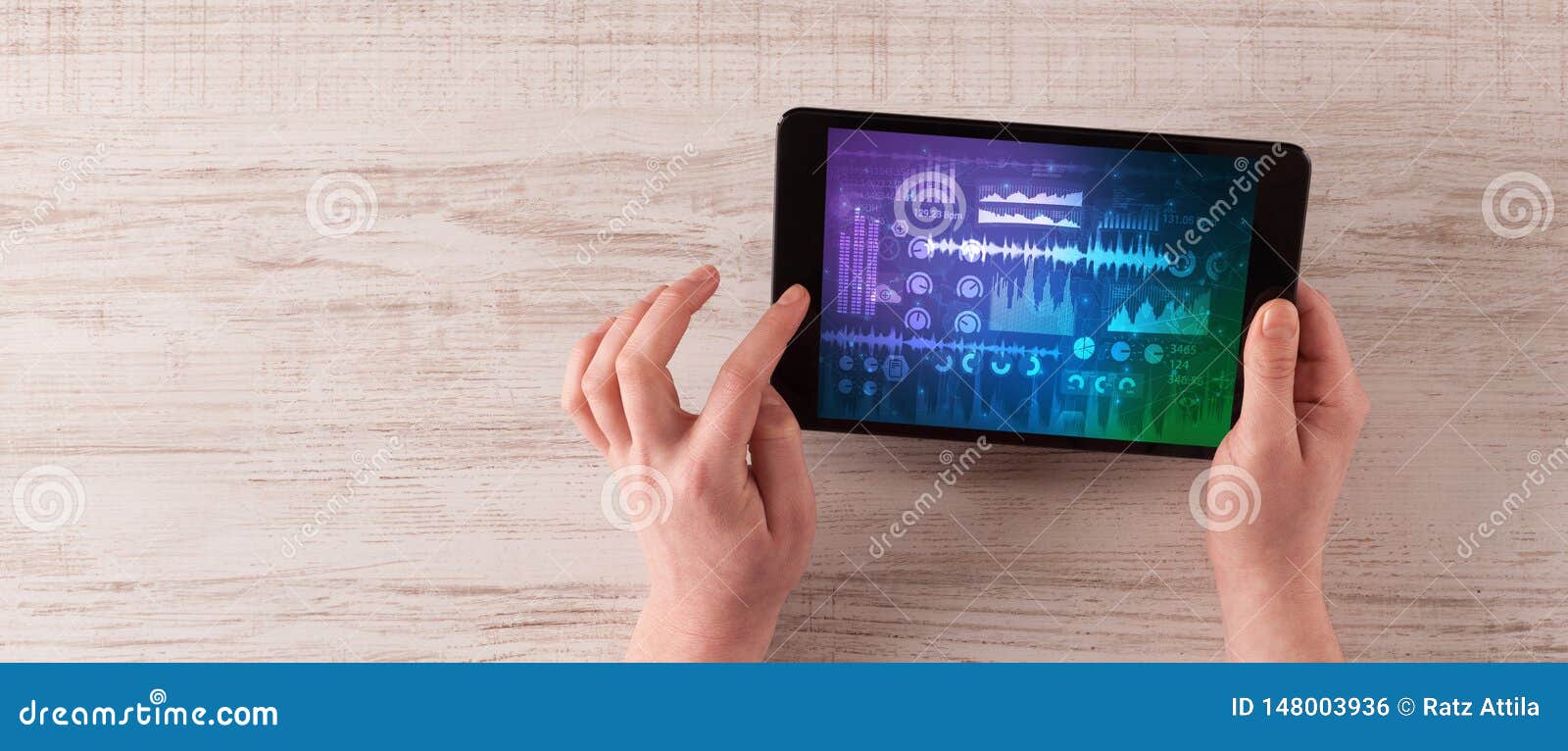 Hand Holding Tablet with Sound Design Concept Stock Photo - Image of ...