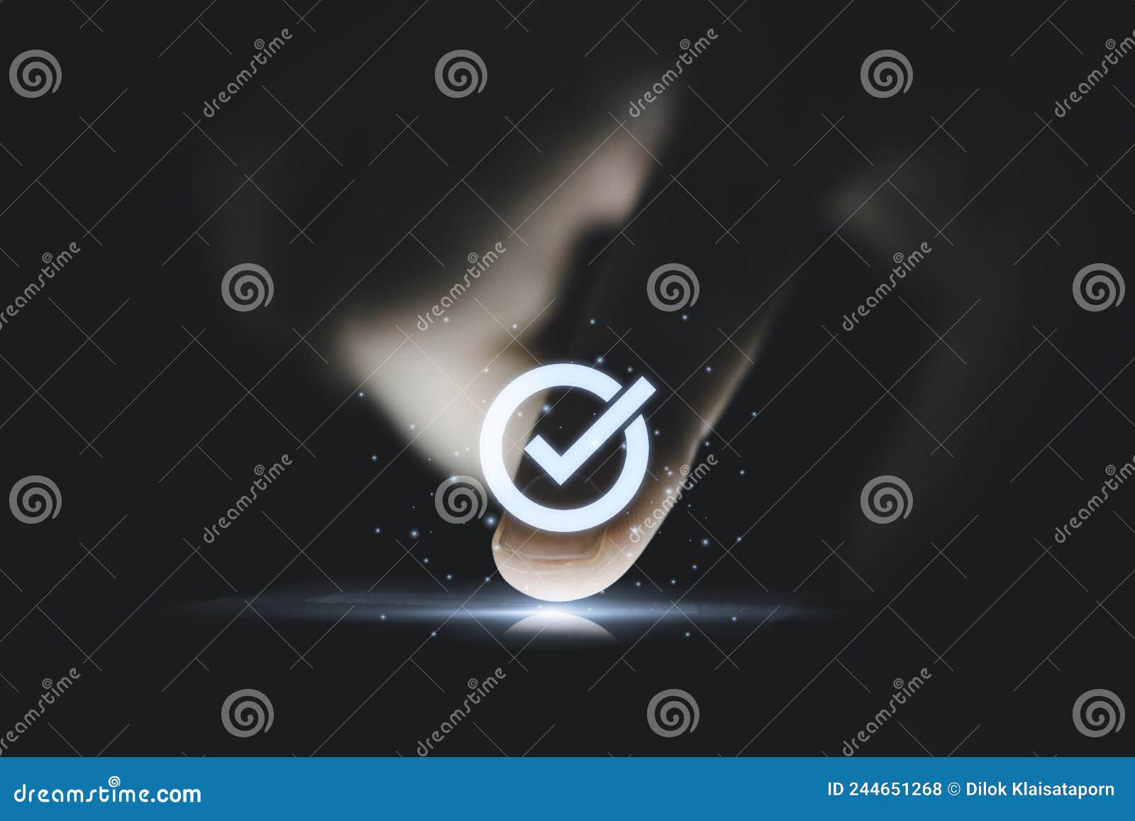 Hand Touching To Screen with Tick Correct Mark To Approve Document and ...