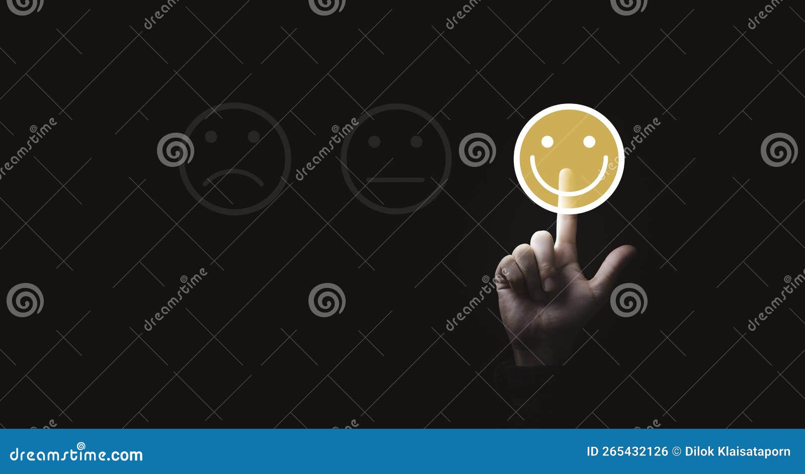 Hand Touching To Select Smiley Face Icon for Client Evaluation and ...